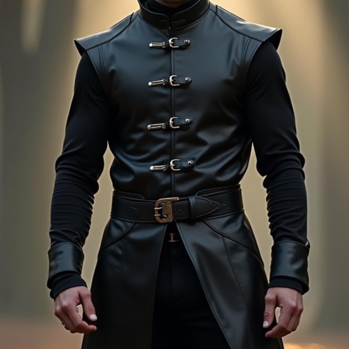 Dark Fantasy Leather Armor Costume | Men's Tactical Long Coat | Warrior ...