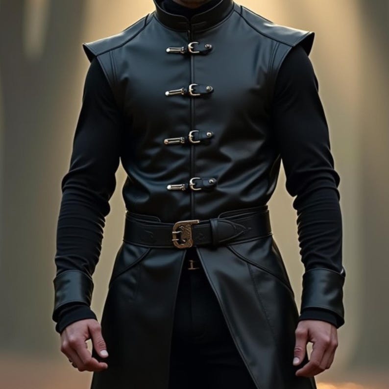 Dark Fantasy Leather Armor Costume | Men's Tactical Long Coat | Warrior ...