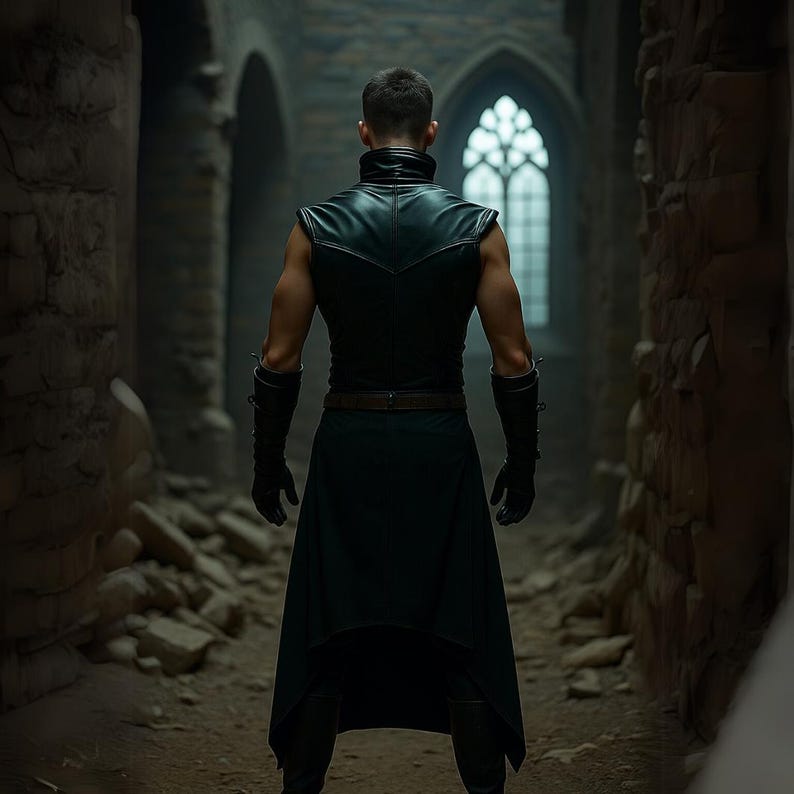 Men’s Sleeveless Genuine Leather Armor Vest | Black Warrior Tunic Set ...