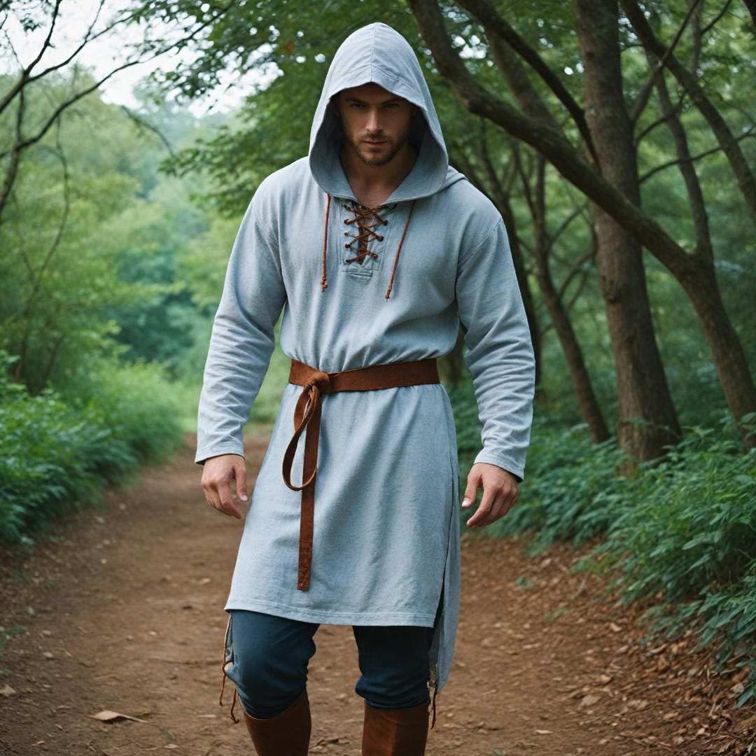 Men's Gray Viking Hooded Tunic Medieval Norse Warrior Costume ...