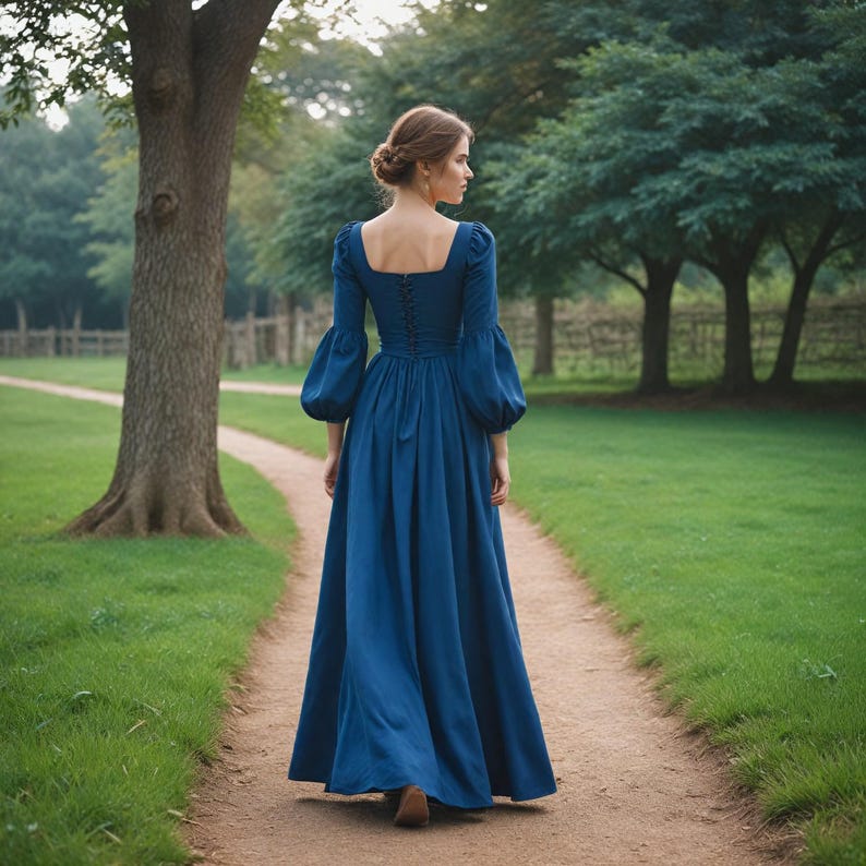 Women Navy Blue Renaissance Gown Medieval Empire Viking Dress Larp ...