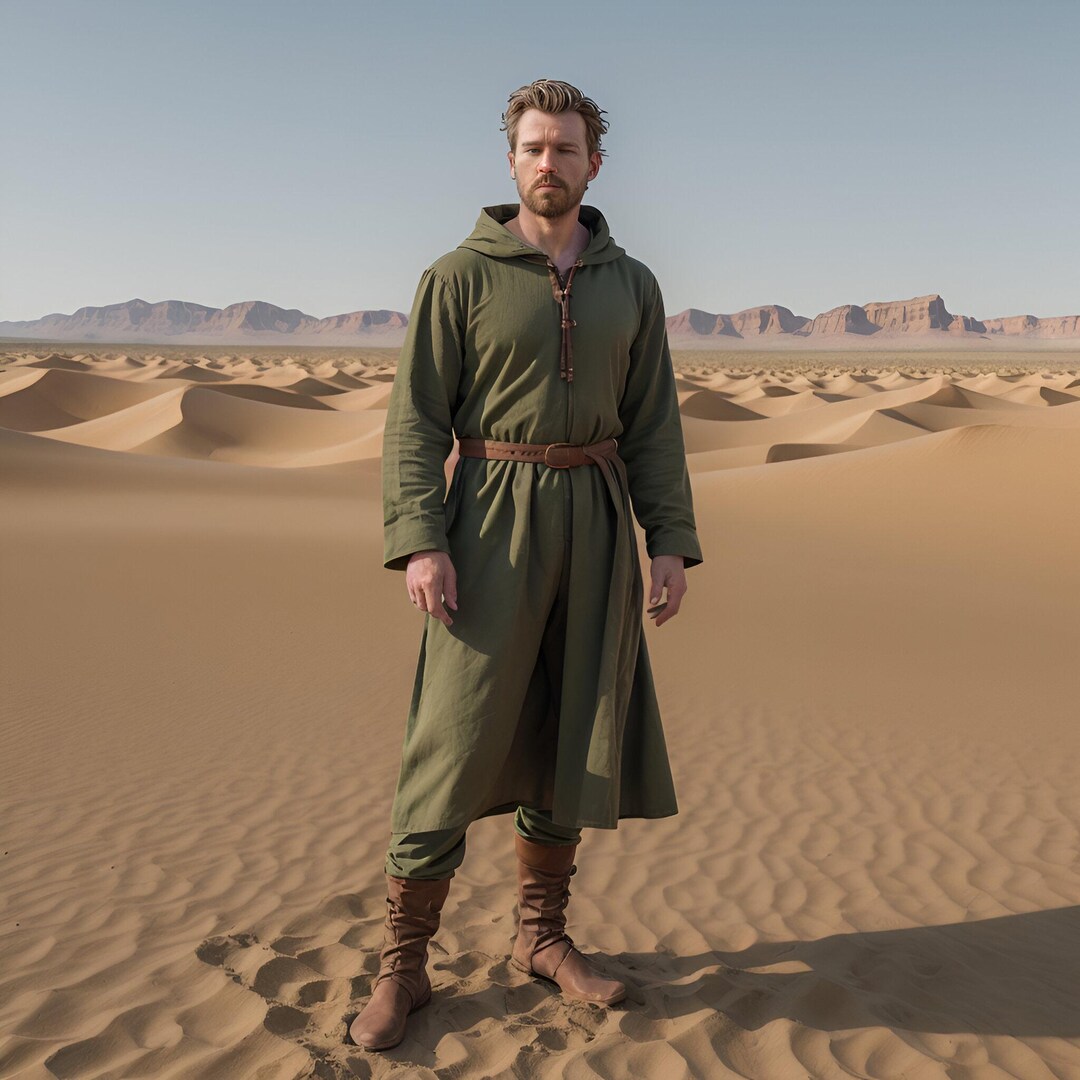 Noble Man Nomad Cloak Olive Green Hooded Tunic Adventure-ready Cosplay ...