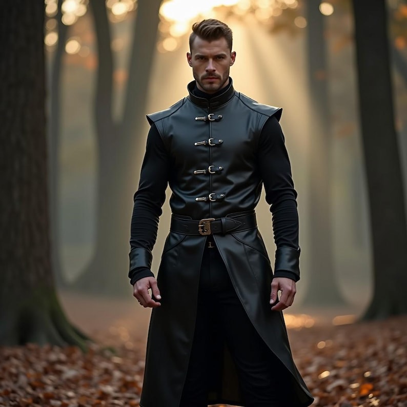 Dark Fantasy Leather Armor Costume | Men's Tactical Long Coat | Warrior ...