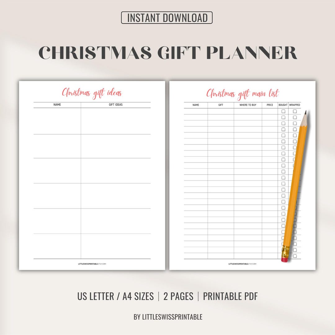 Christmas Gift Planner Printable, Instant Download Pdf, Christmas ...