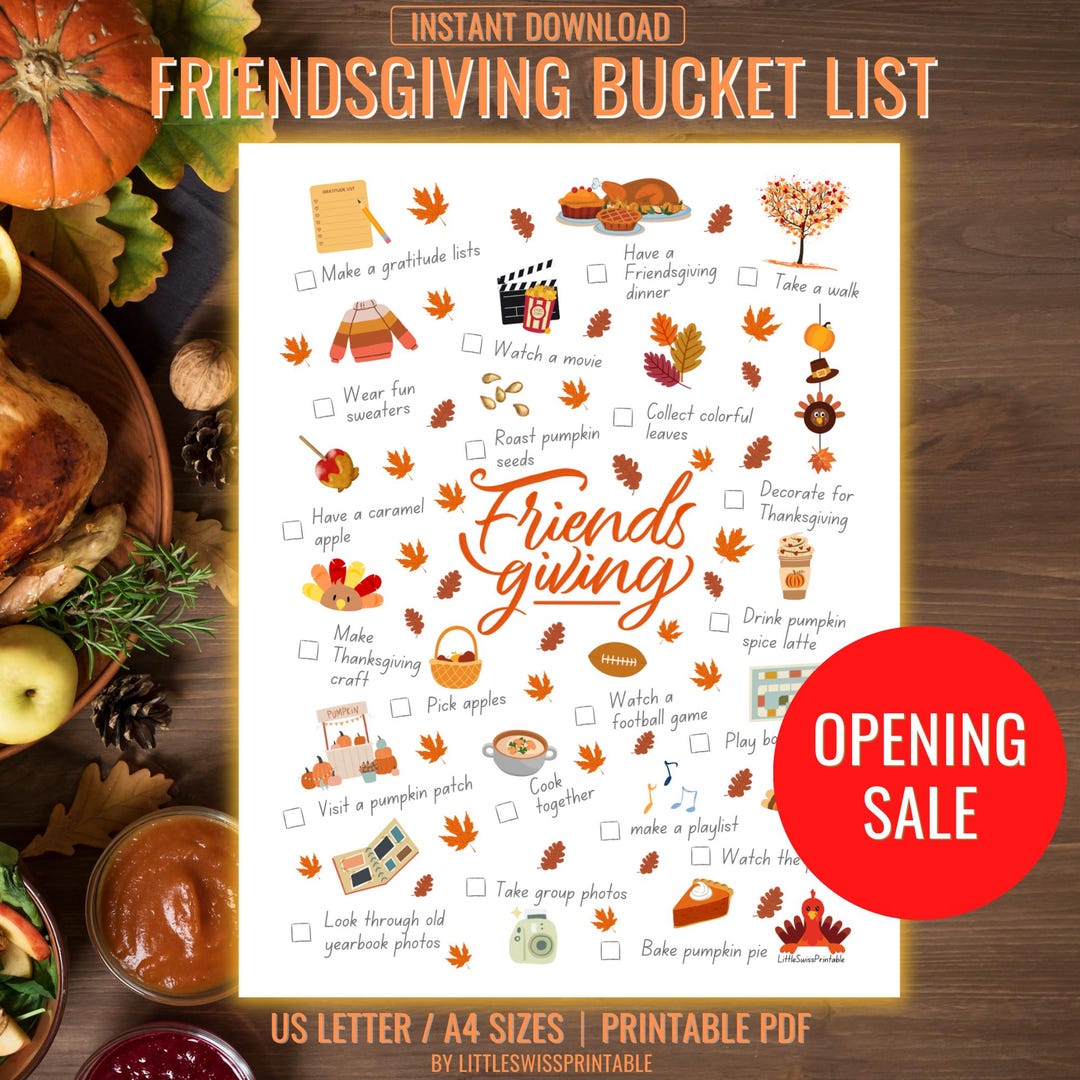 Friendsgiving Bucket List Printable, Instant Download Pdf ...