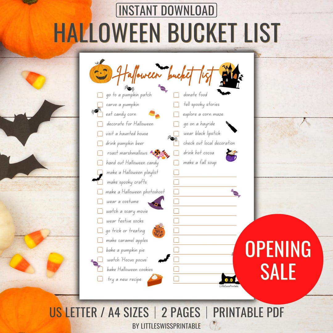 Printable Halloween Bucket List, Instant Download Pdf, Halloween ...