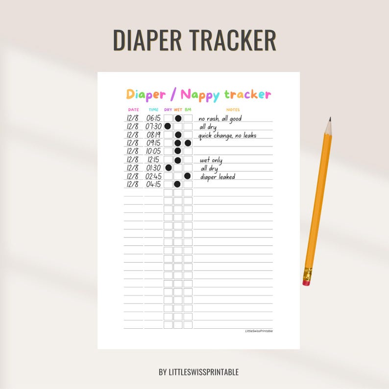 Printable Diaper Change Tracker, Instant Download Pdf, Diaper Log ...