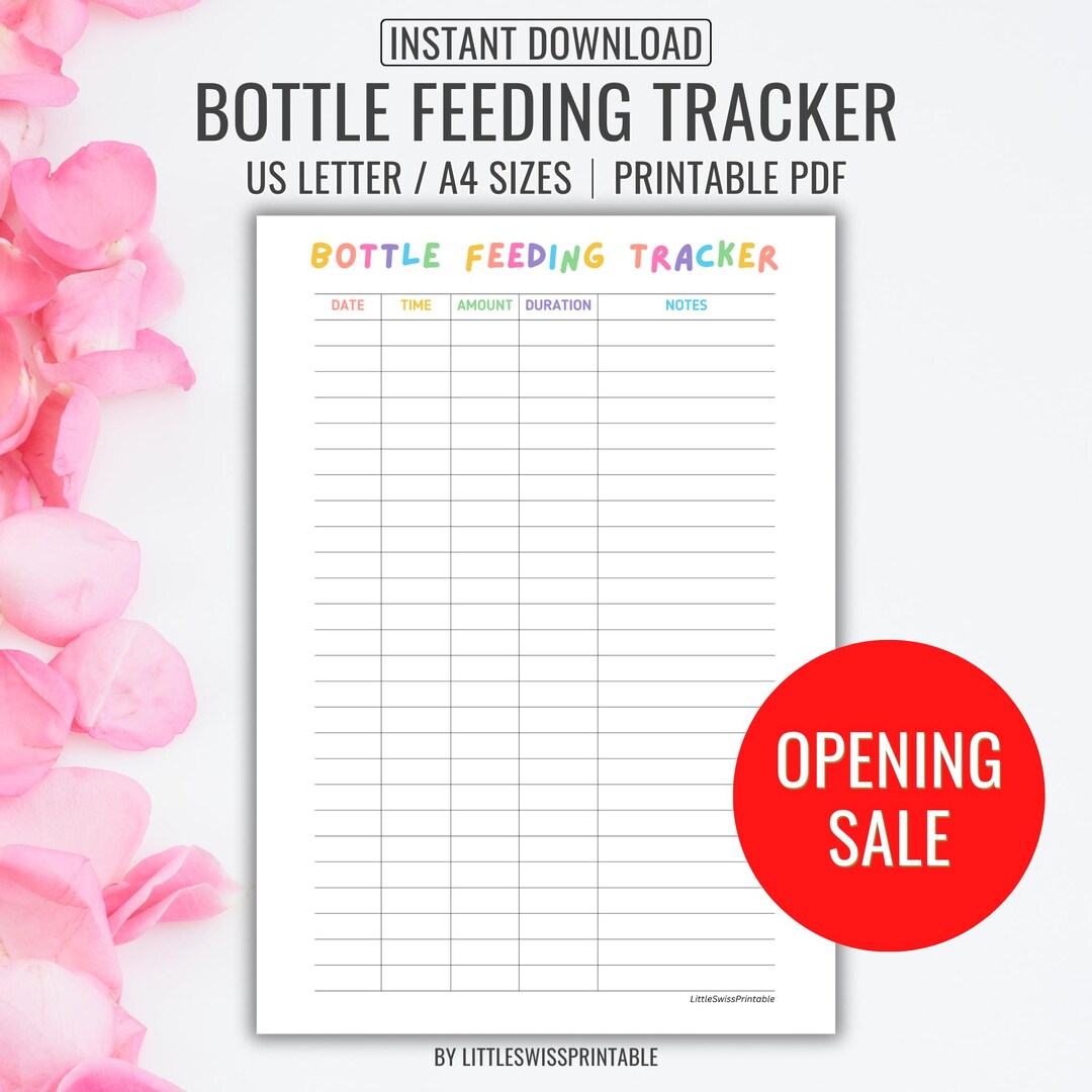 Printable Bottle Feeding Tracker, Instant Download Pdf, Newborn Feeding ...
