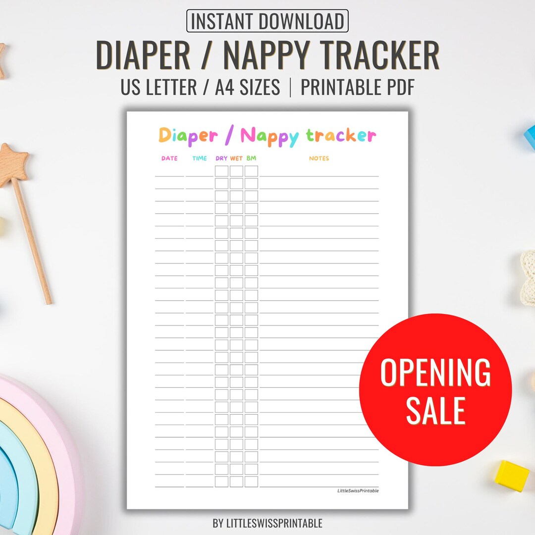 Printable Diaper Change Tracker, Instant Download Pdf, Diaper Log ...