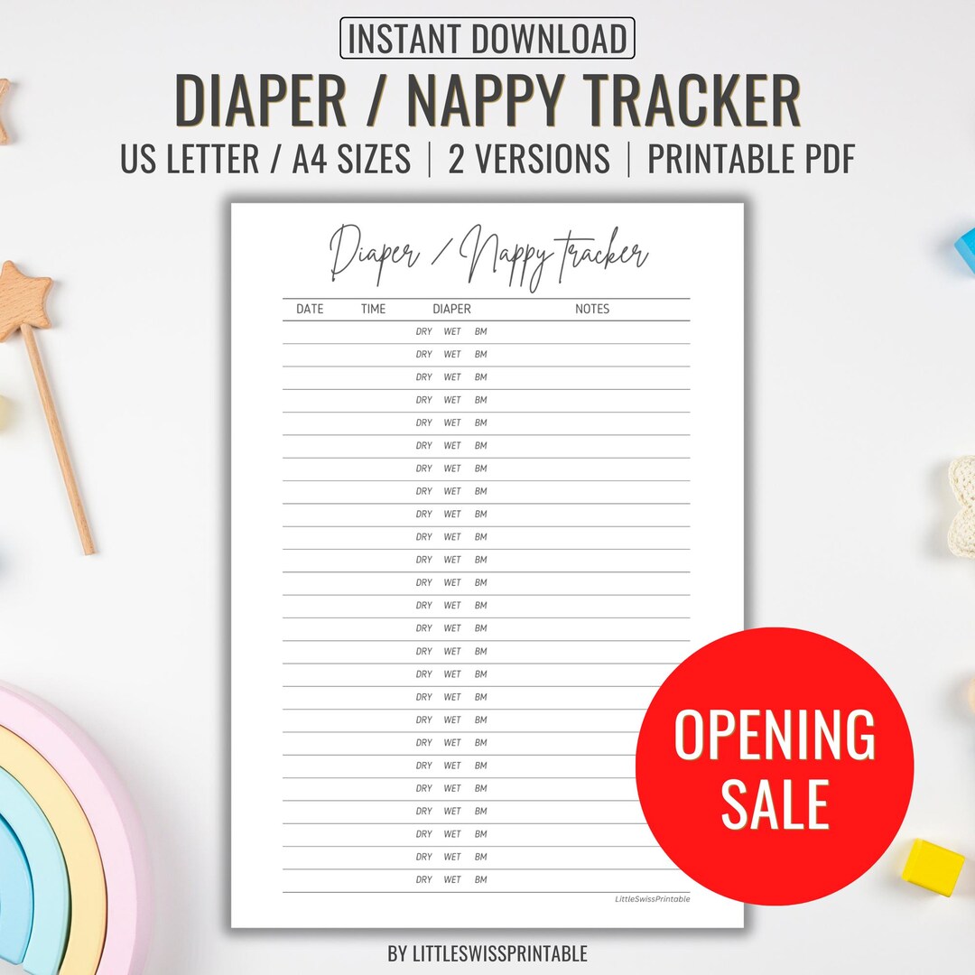 Printable Diaper Change Tracker, Instant Download Pdf, Diaper Log ...
