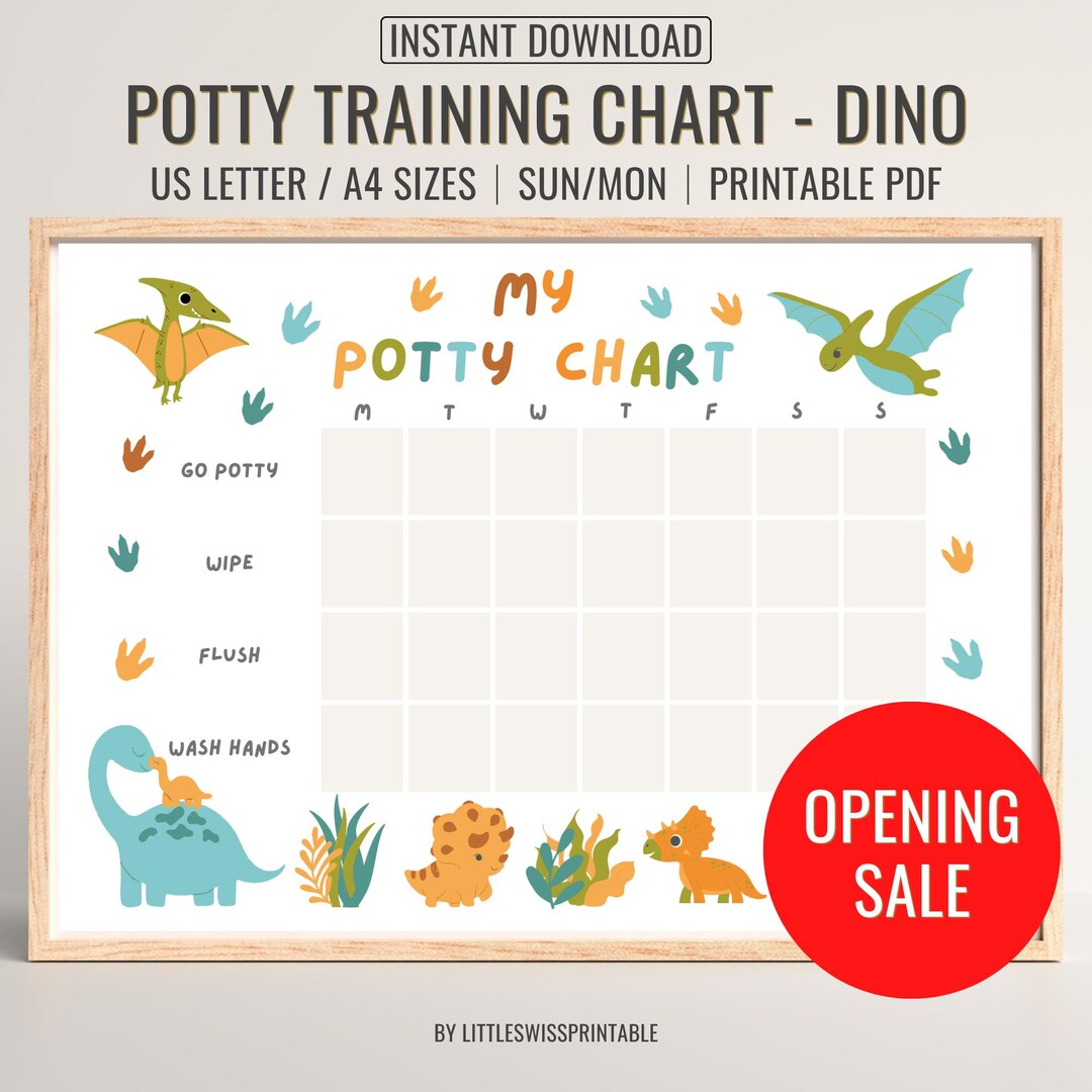 Printable Potty Training Chart Tracker, Instant Download Pdf, Dinosaur ...