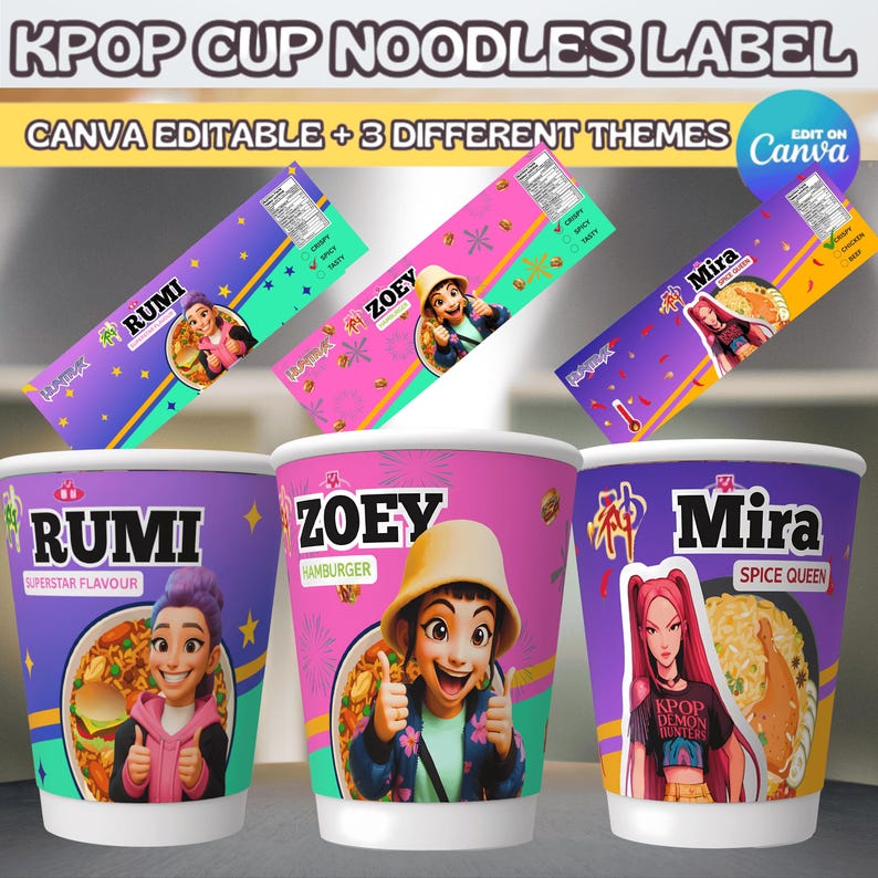 Kpop Demon Hunters, Cup Noodle Labels Ramyeon, Cosplay Party Huntrix ...