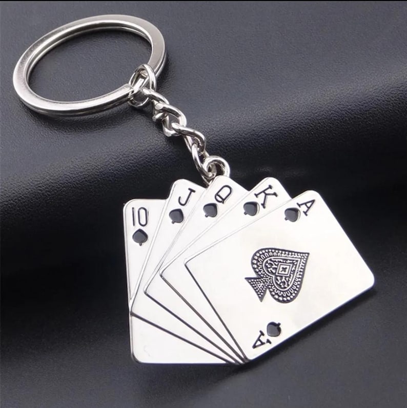 Poker Hand Keyring Personalised Cards Royalflush Metal Keychain - Etsy
