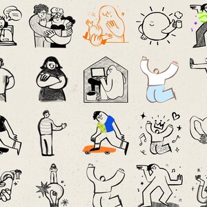 DOODLE CHARACTERS PNG 100 Bundle Artwork Illustrations for T-shirts ...