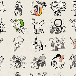 DOODLE CHARACTERS PNG 100 Bundle Artwork Illustrations for T-shirts ...