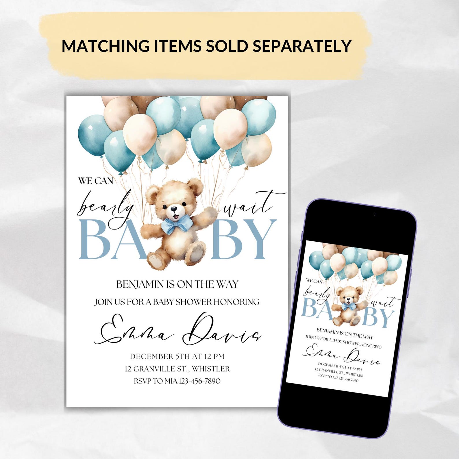 EDITABLE Teddy Bear Baby Shower Welcome Sign, Blue Bear Baby Shower ...