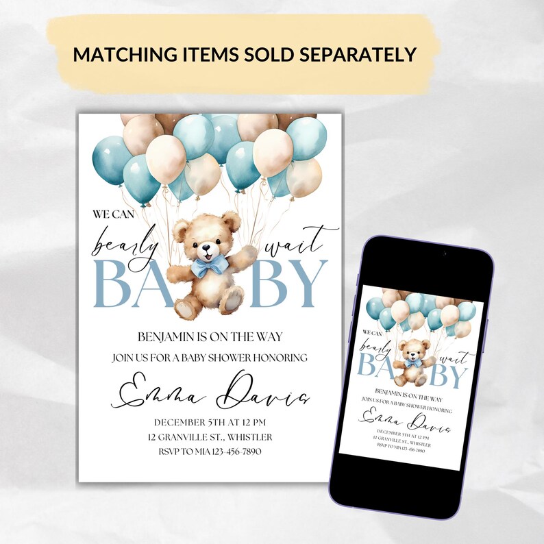 EDITABLE Teddy Bear Baby Shower Welcome Sign, Blue Bear Baby Shower ...