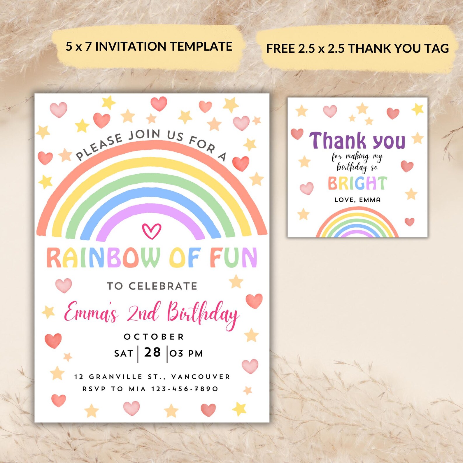 Editable Rainbow Birthday Invitation, Girls Rainbow Party, Rainbow of ...