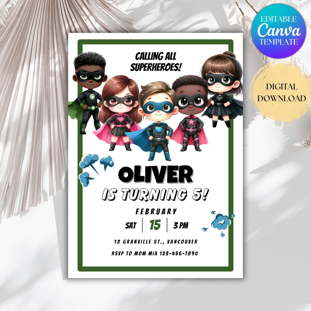 Editable Superheroe Birthday Invitation, Superheroes Boy Birthday ...