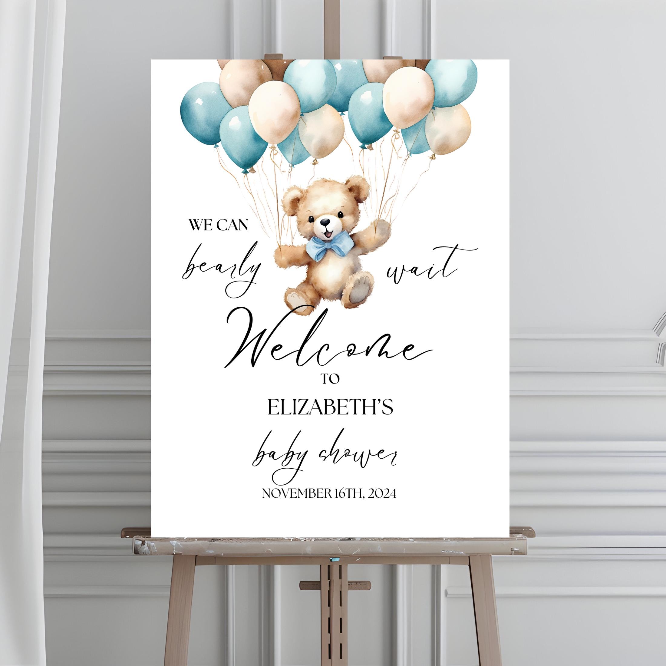 EDITABLE Teddy Bear Baby Shower Welcome Sign, Blue Bear Baby Shower ...