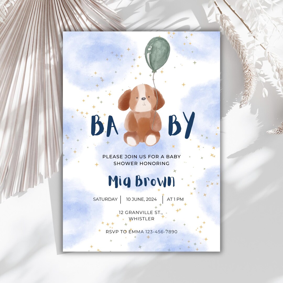 EDITABLE Puppy Baby Shower Invitation, Puppy Dog Baby Shower Invite ...