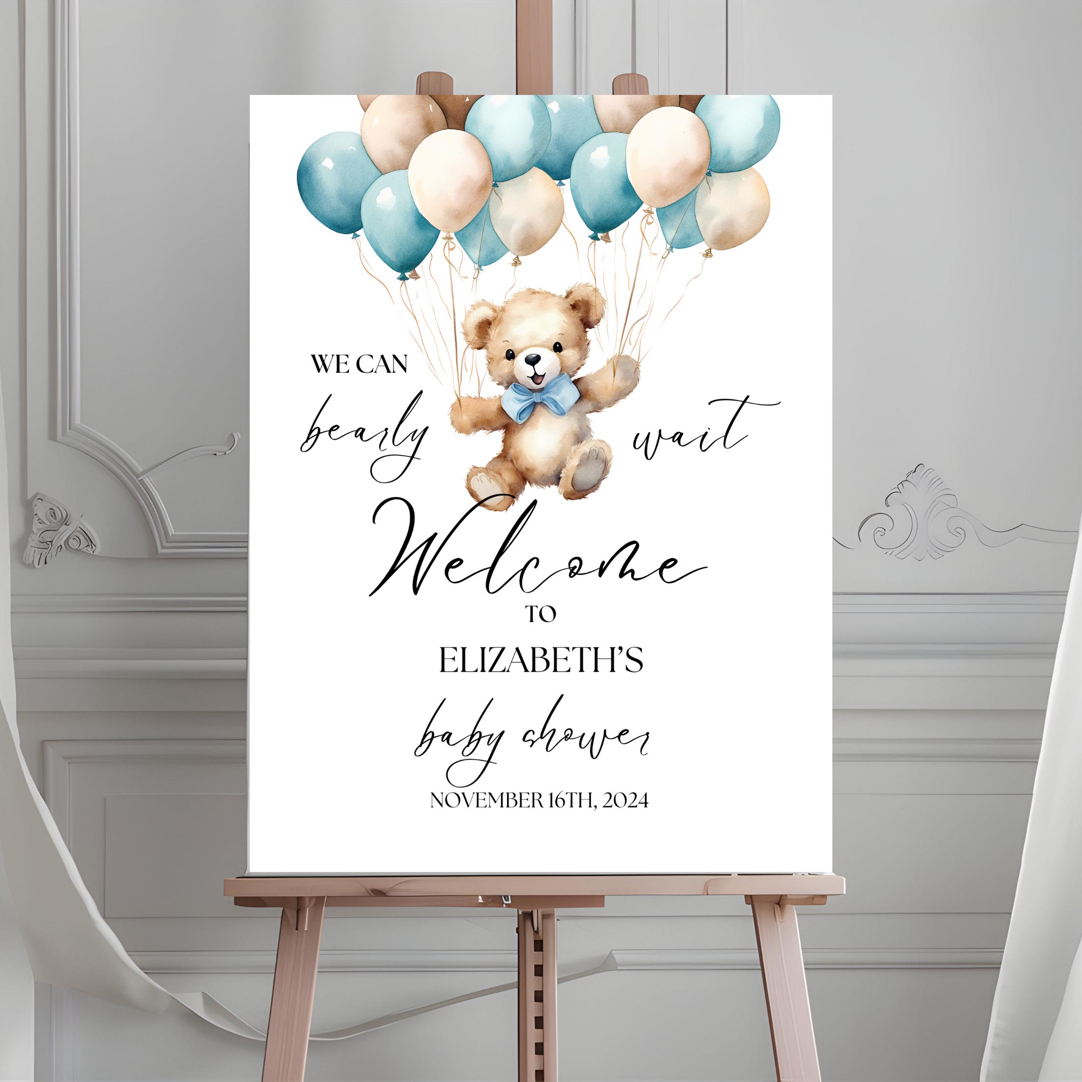 EDITABLE Teddy Bear Baby Shower Welcome Sign, Blue Bear Baby Shower ...