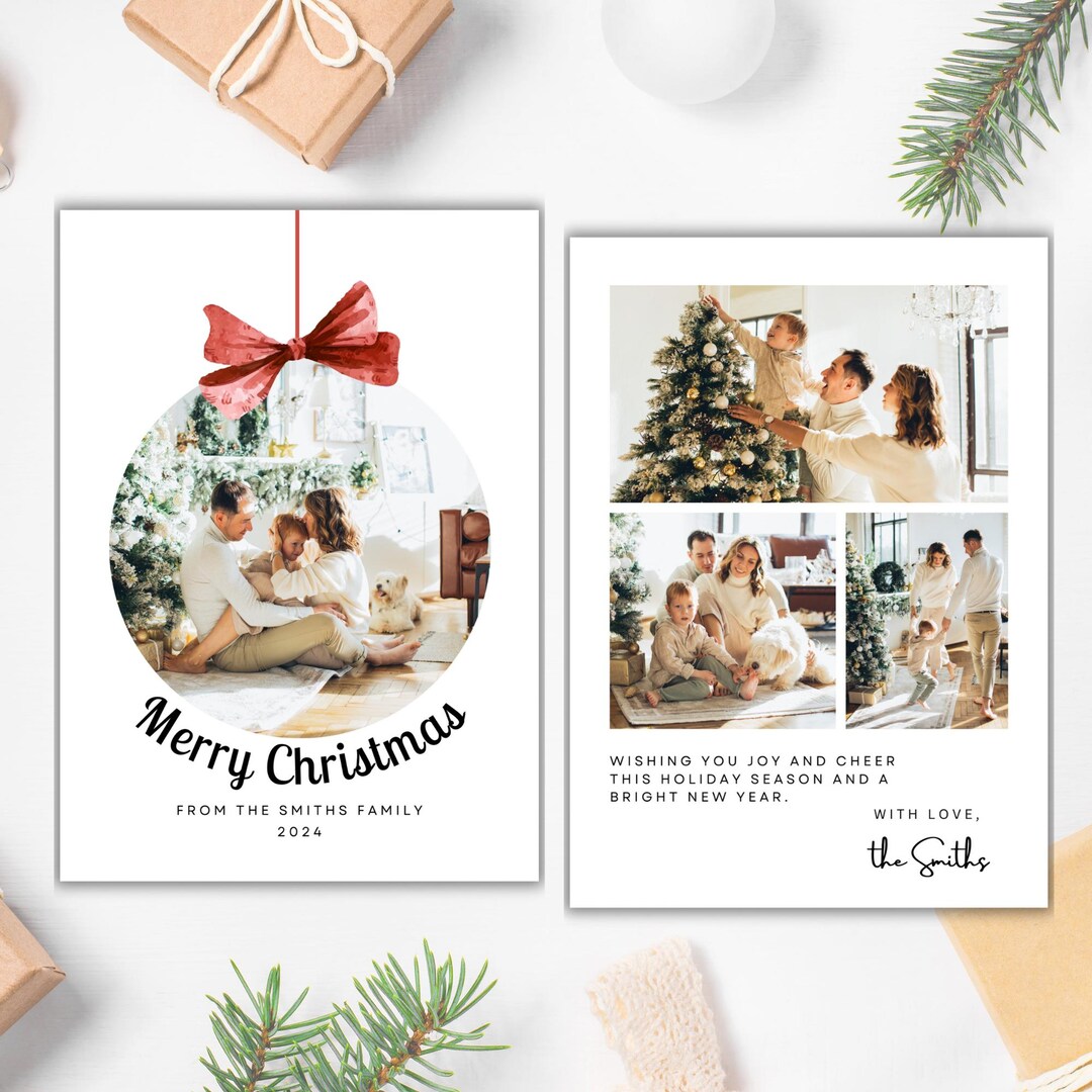 Merry Christmas Photo Card Template, Printable Minimalist Family ...