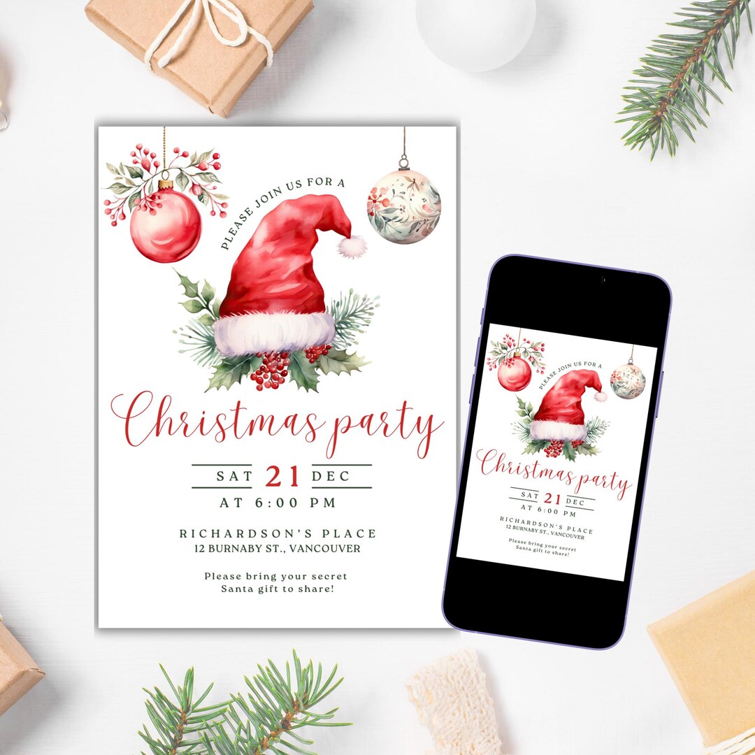 Editable Christmas Party Invitation, Christmas Party Invitation ...