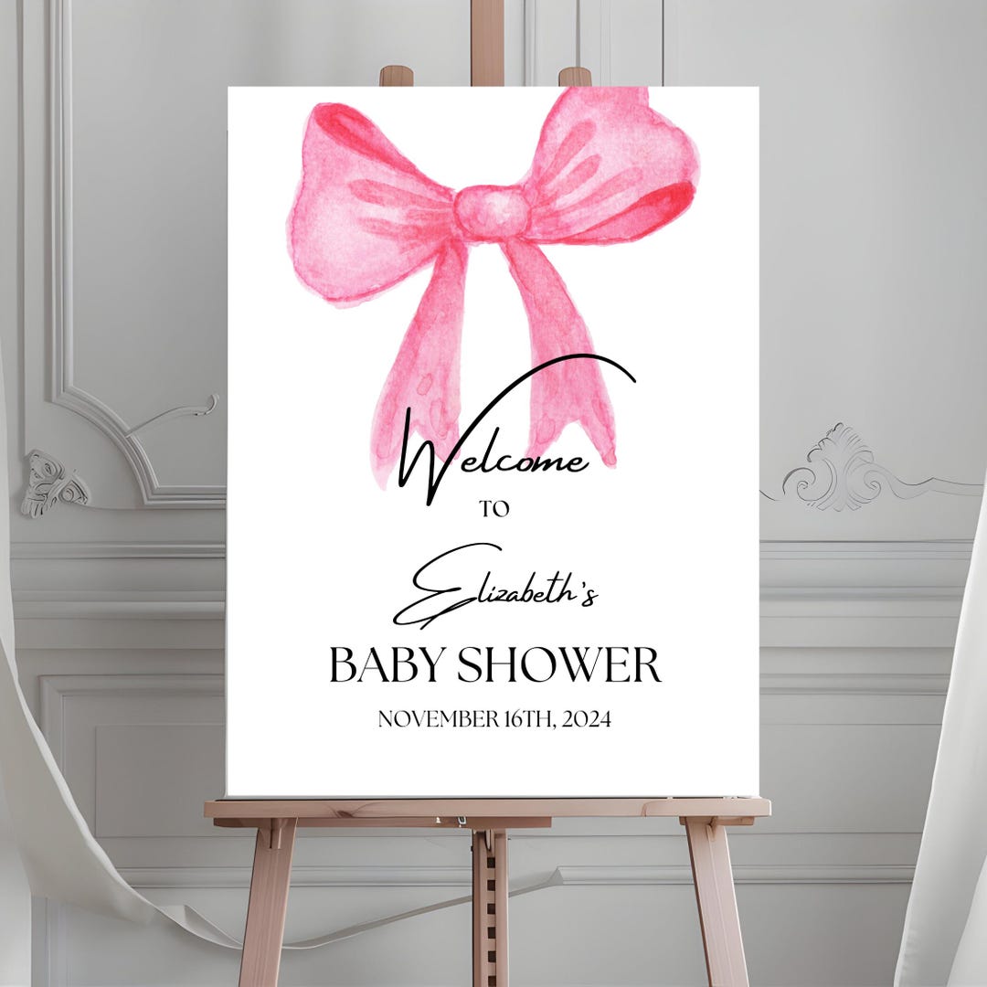 Editable Pink Bow Welcome Sign, Pink Bow Baby Shower Welcome Sign, Girl ...