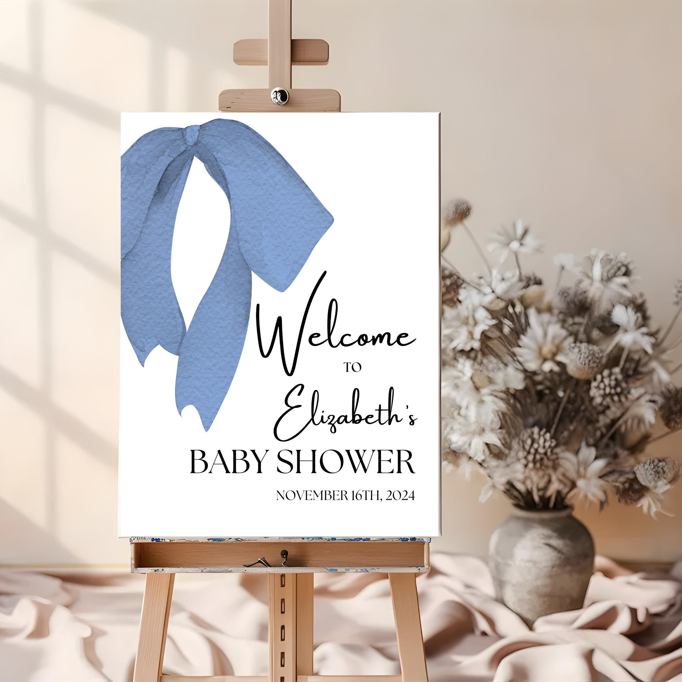 Editable Boy Baby Shower Welcome Sign, Custom Blue Bow Baby Shower ...