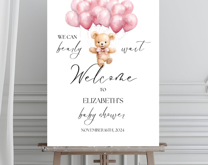 Teddy Bear Baby Shower Welcome Sign, Bear Theme Welcome Sign Template ...
