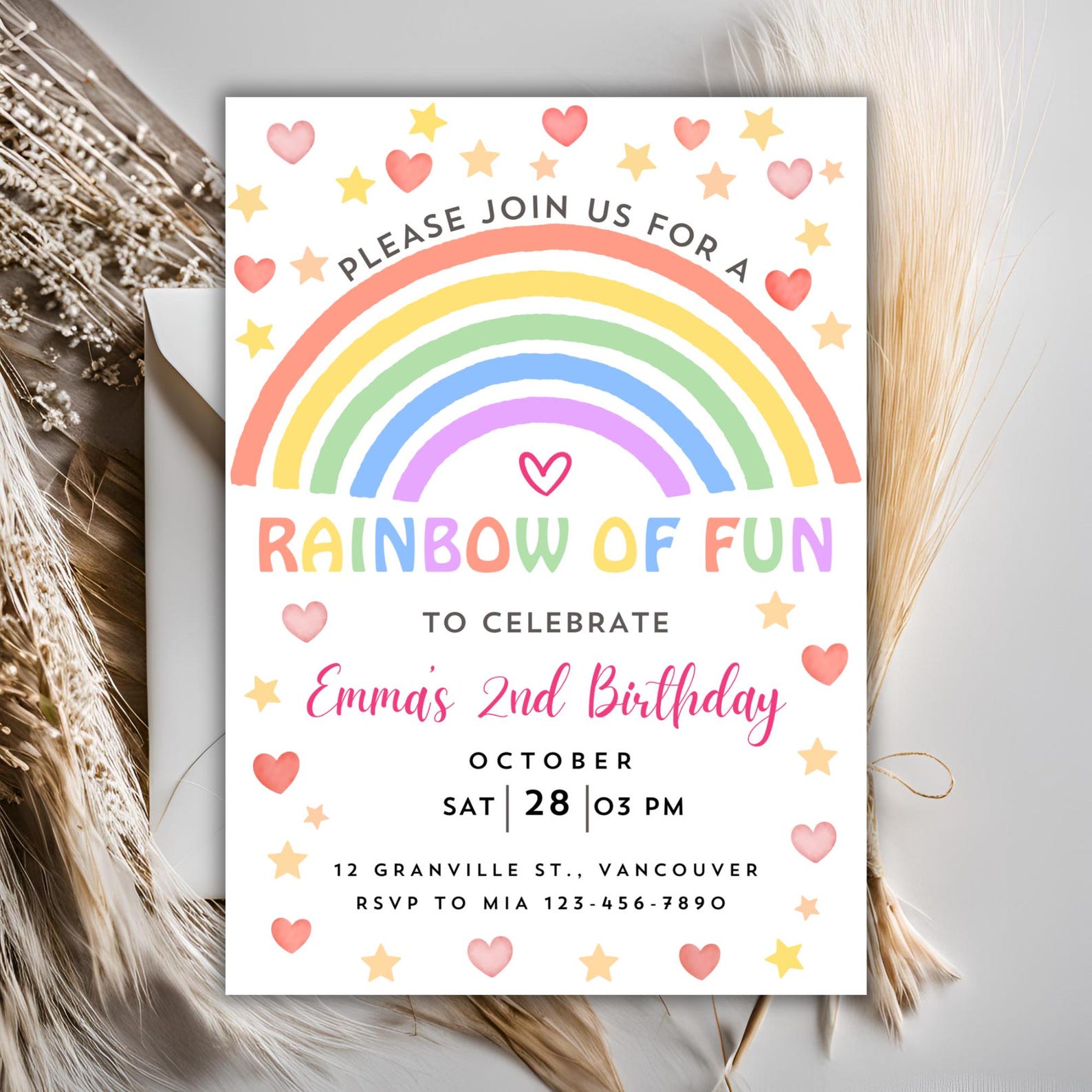 Editable Rainbow Birthday Invitation, Girls Rainbow Party, Rainbow of ...