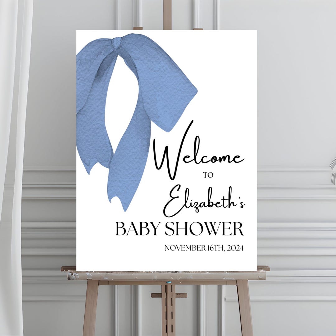 Editable Boy Baby Shower Welcome Sign, Custom Blue Bow Baby Shower ...