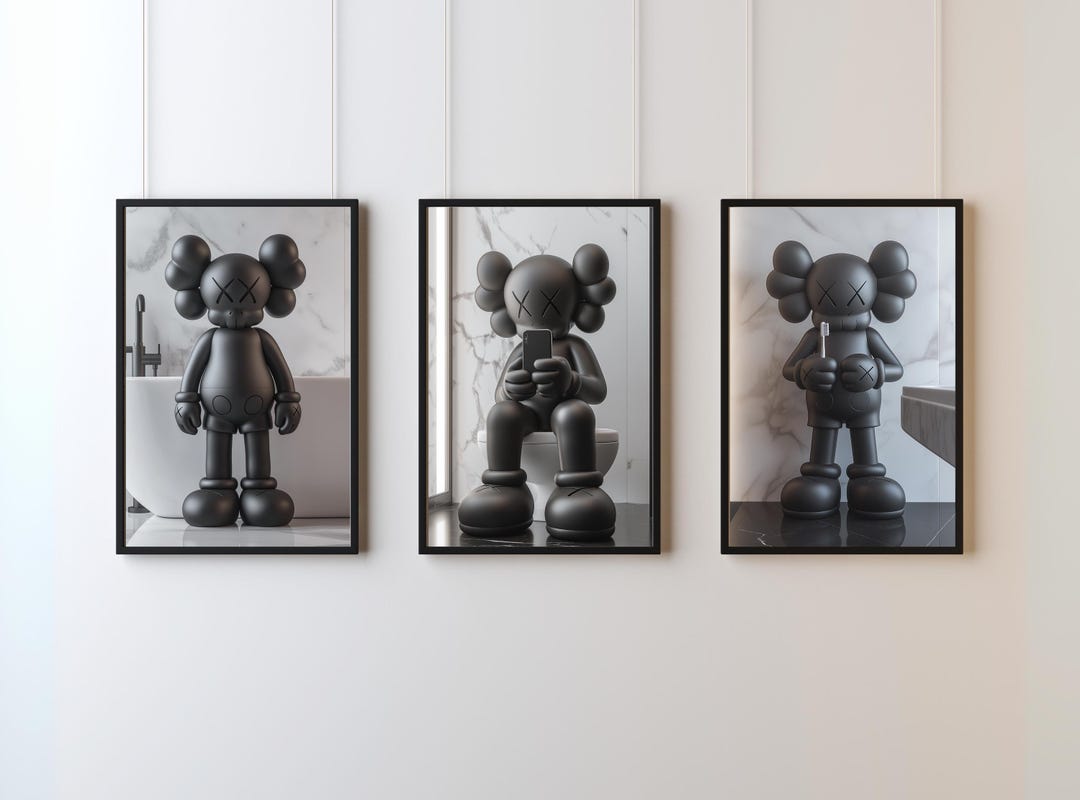 Black Kaws Bathroom Poster, Set of 3, Bathroom Wall Art, Hypebeast ...