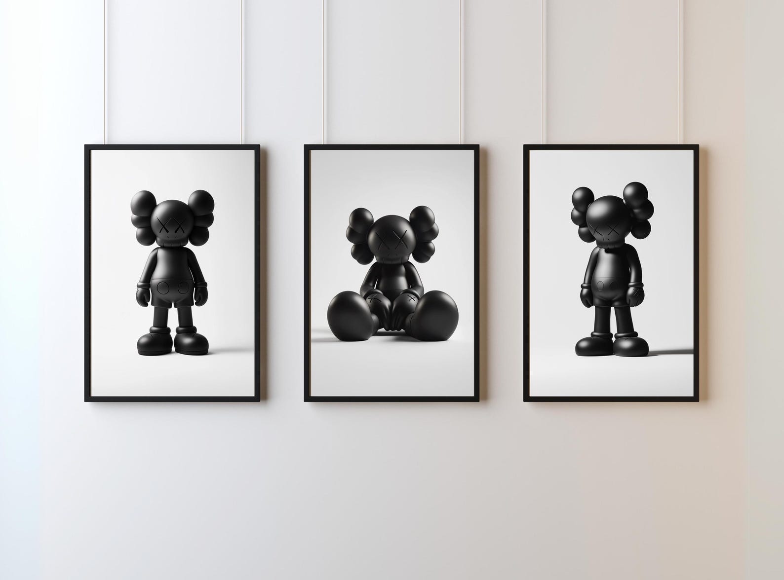 Black and White Kaws Poster, Set of 3, Minimalist Kaws Wall Art ...