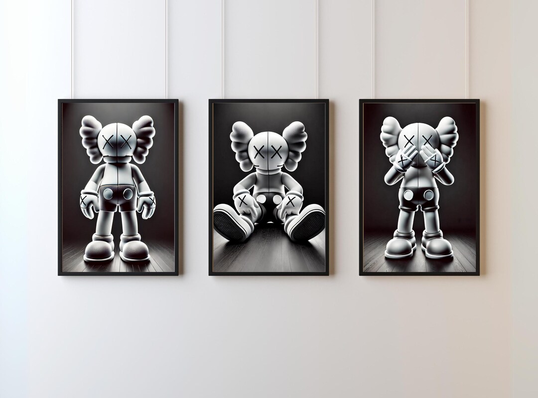 Kaws Poster Black and White, Set of 3, Kaws Inspired Wall Art, Digital ...