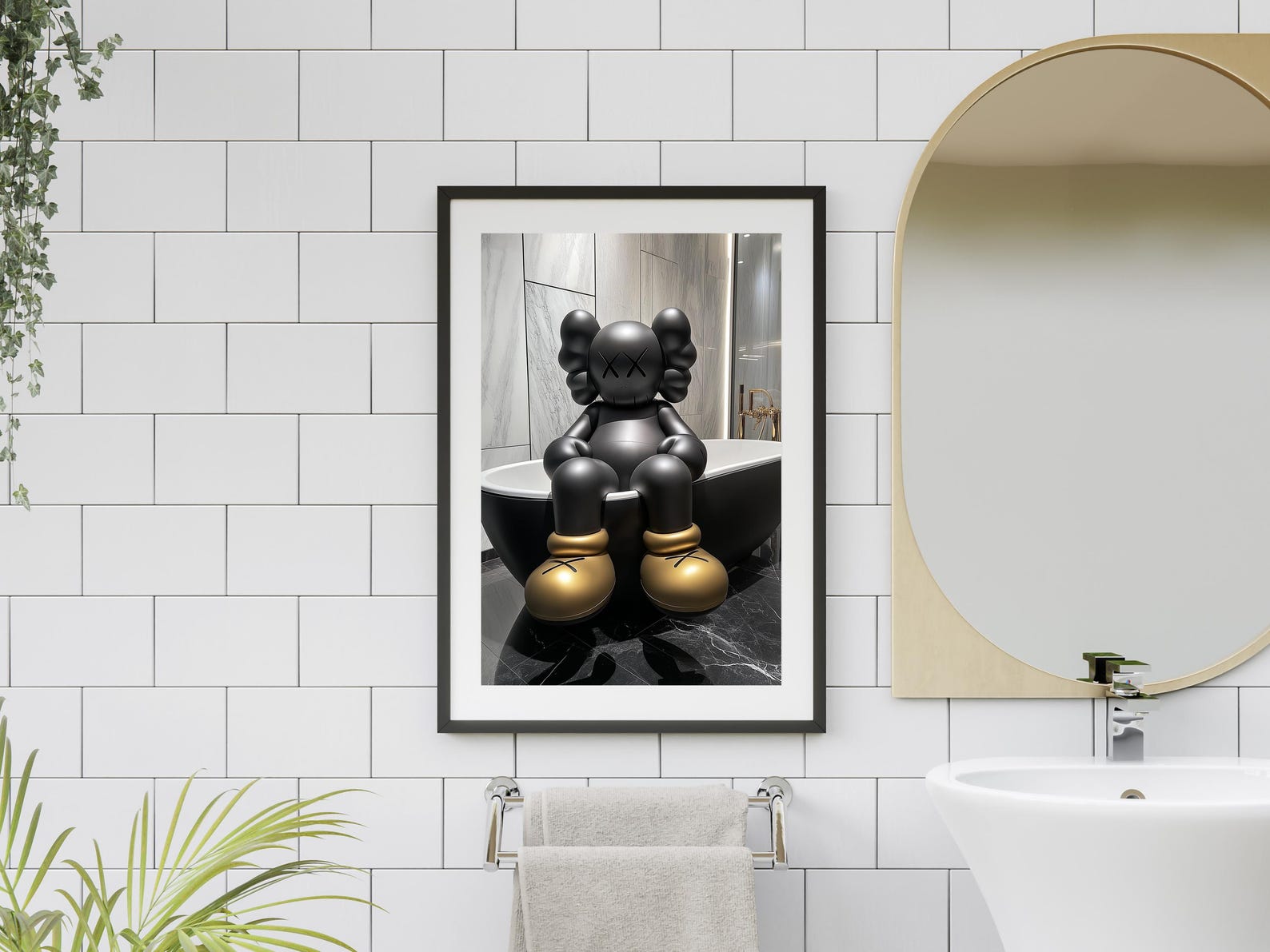Black Gold Kaws Bathroom Poster, Set of 3, Bathroom Wall Art Bundle ...