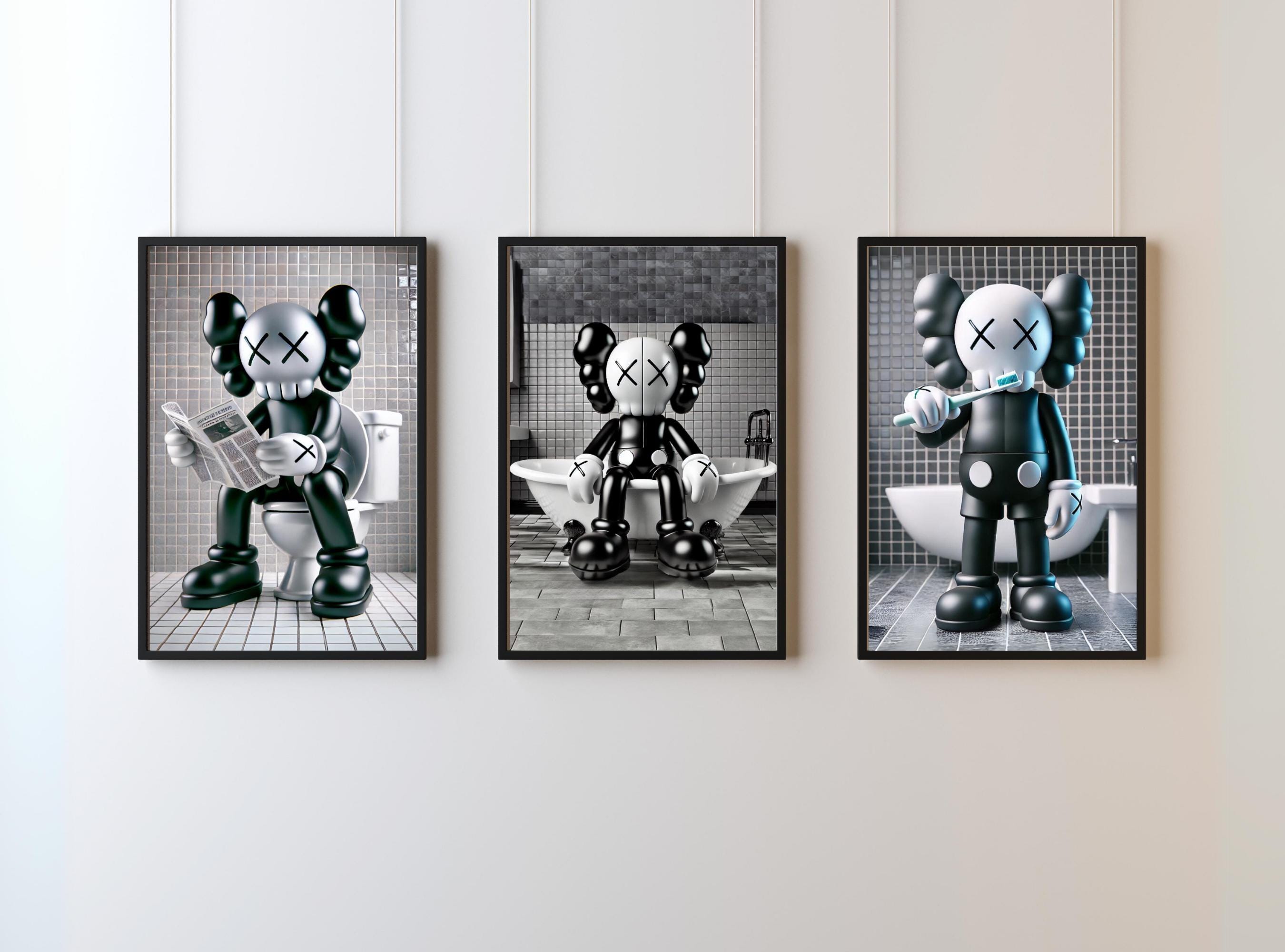 Black Kaws Bathroom Bundle, Set of 3, Bathroom Wall Art, Hypebeast ...