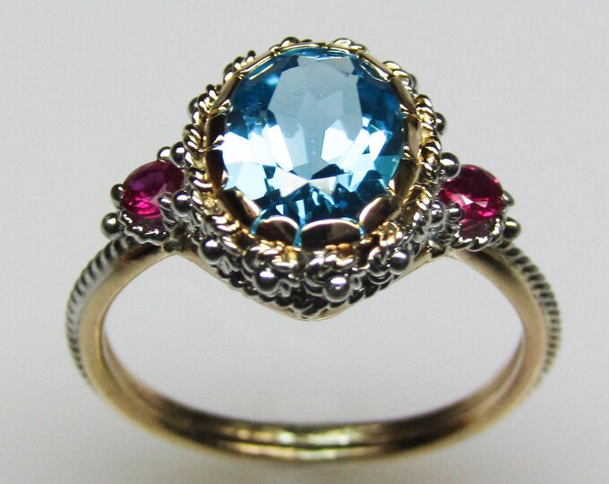 Blue Topaz & Ruby Ring - in 14K Gold - Etsy