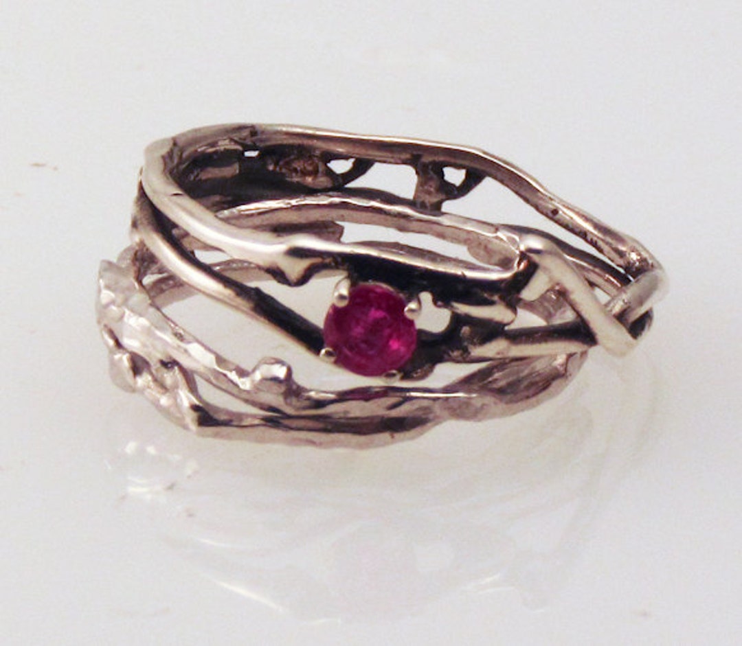 Simply Ruby Engagement Ring W/ Silver Wedding Band - Etsy