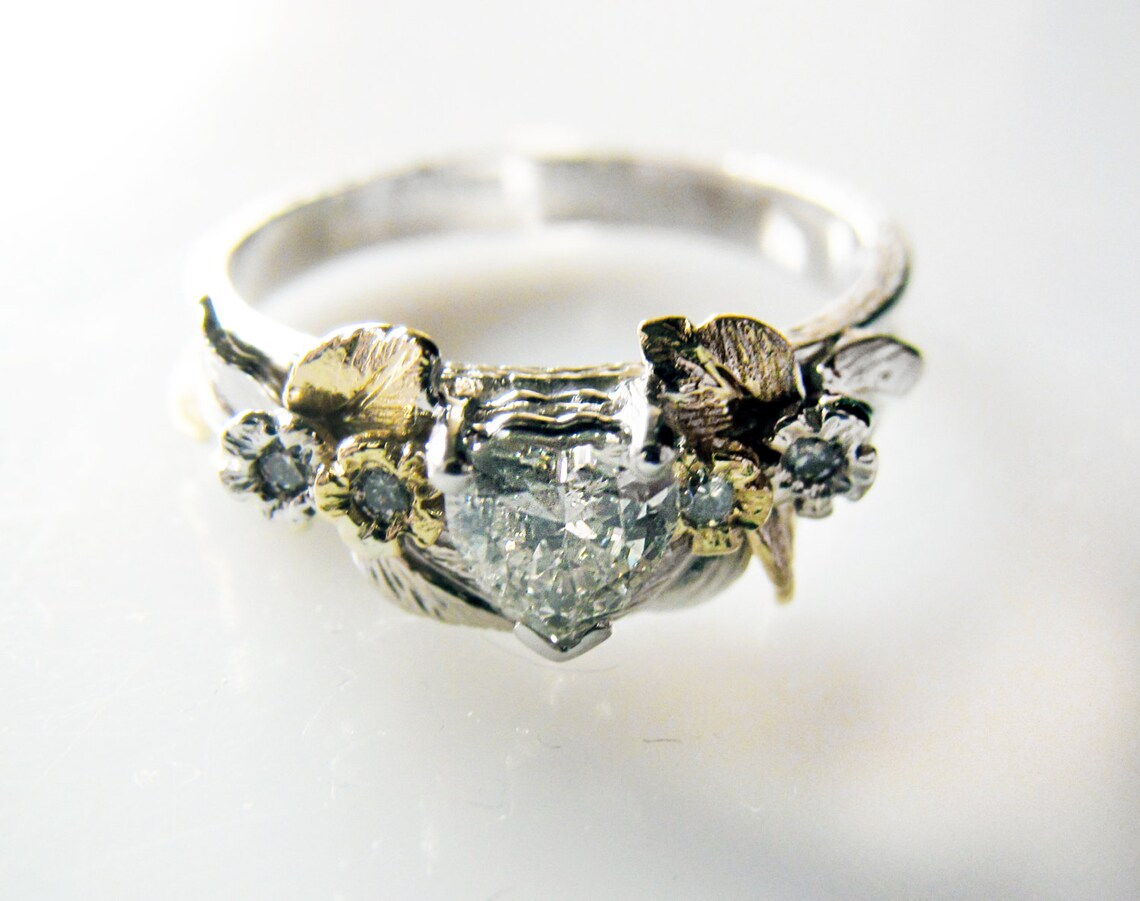 Diamond Serenity Engagement Ring in 18K White and Yellow - Etsy