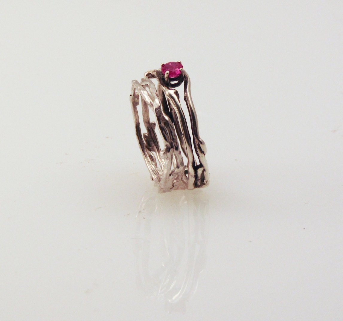 Simply Ruby Engagement Ring W/ Silver Wedding Band - Etsy