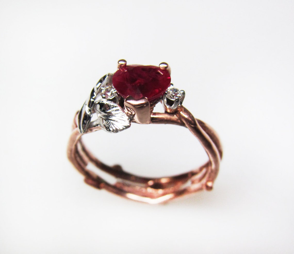Heart Ruby Eco-ring - in Recycled 14K Rose & White Gold - Etsy