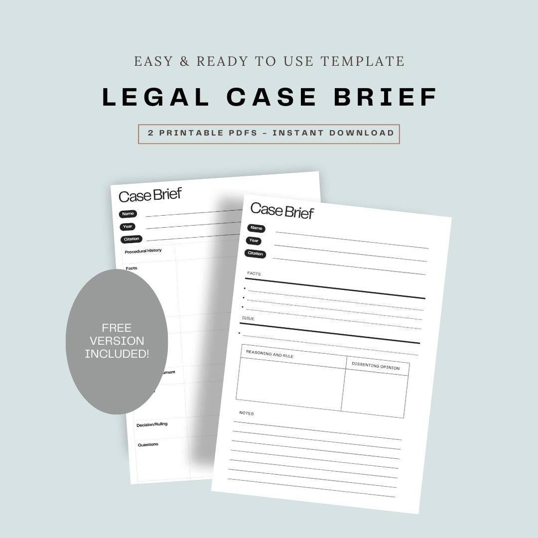 Law School Case Brief Templates for Students - PDF Printable or ...