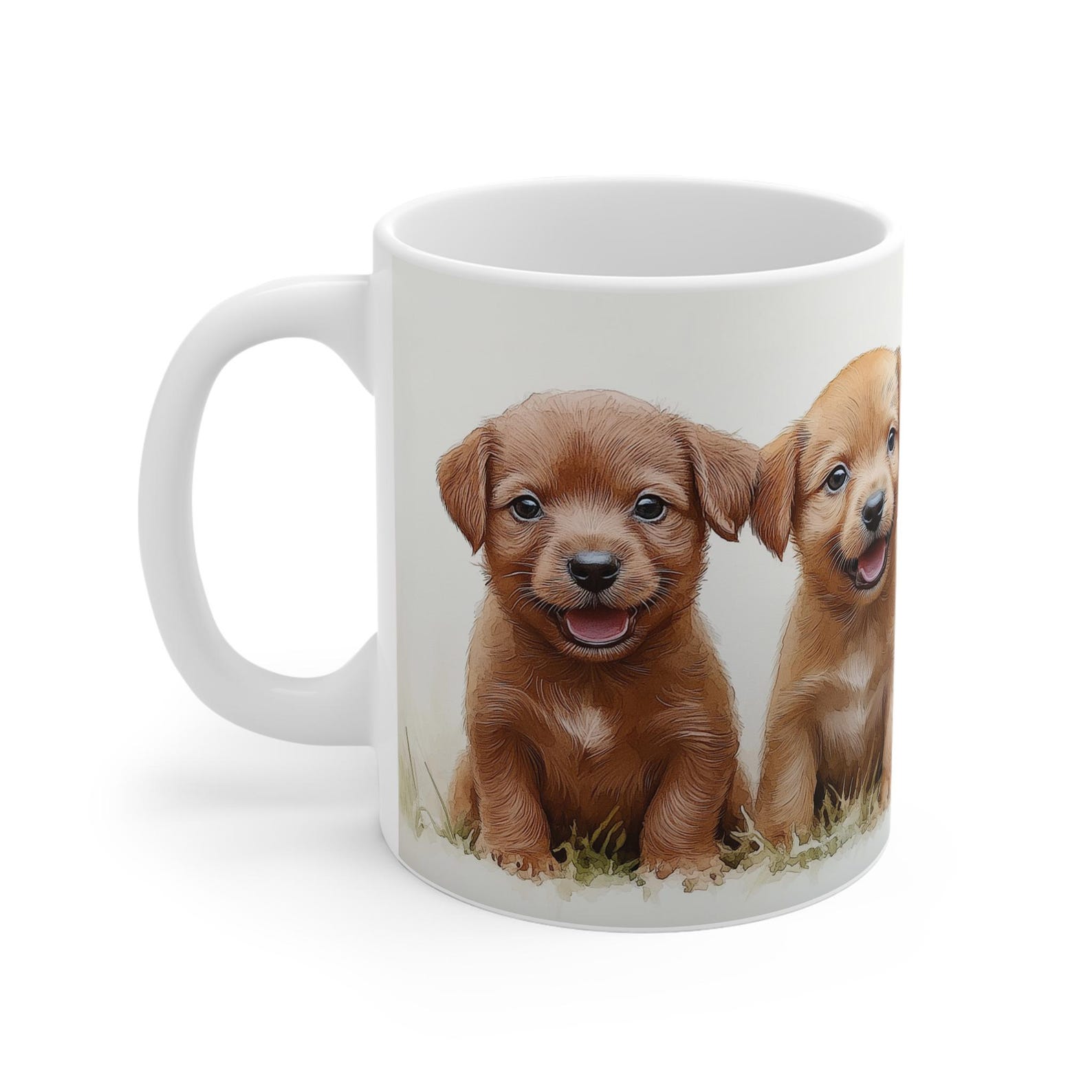 Cute Puppies Sitting Happily Together Mug, Animal, Pets, Water Colour ...