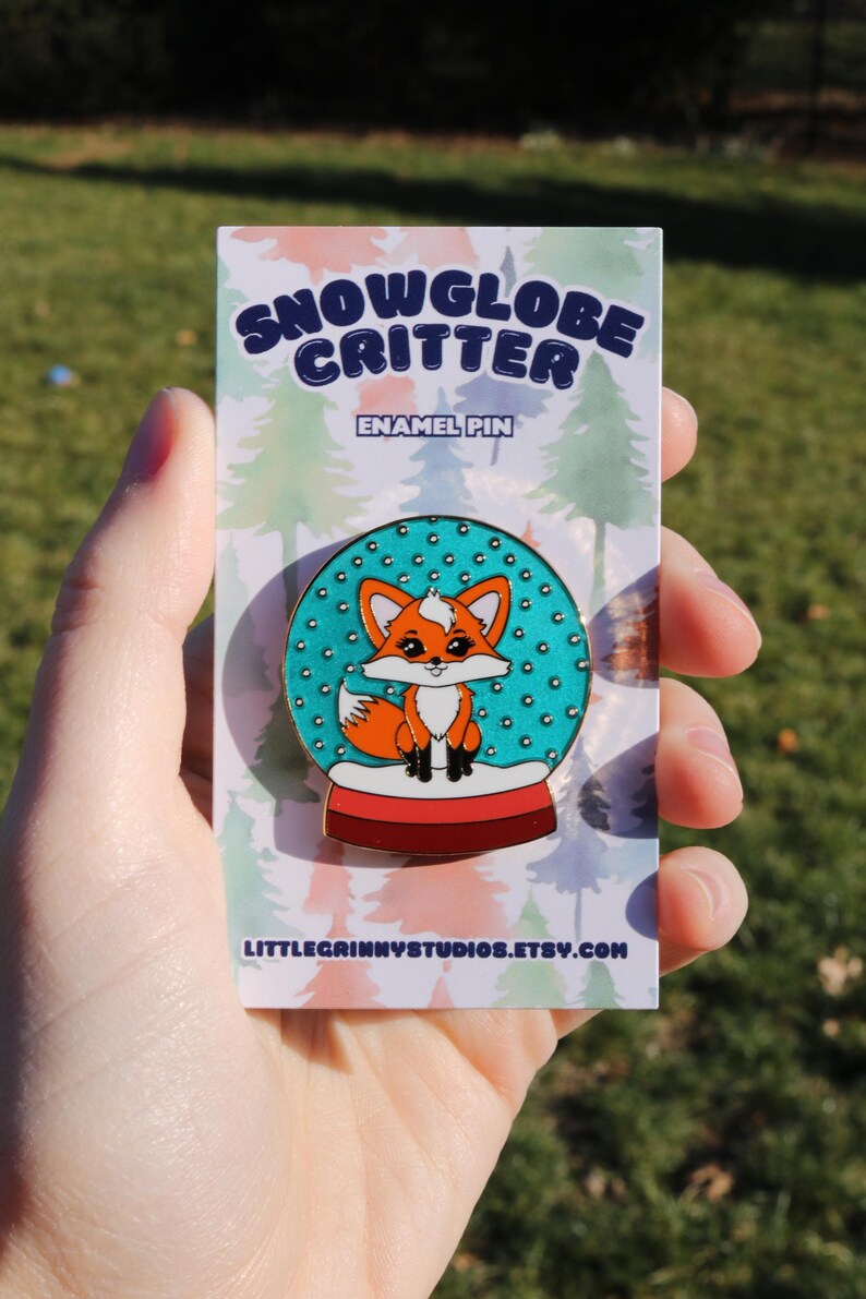 1.5" Holiday Snowglobe Critter Fox Hard Enamel Pin in Gold - Etsy