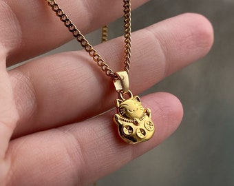 Solid Silver or Gold Plated Kitten Pendant, Maneki Neko/beckoning Cat ...