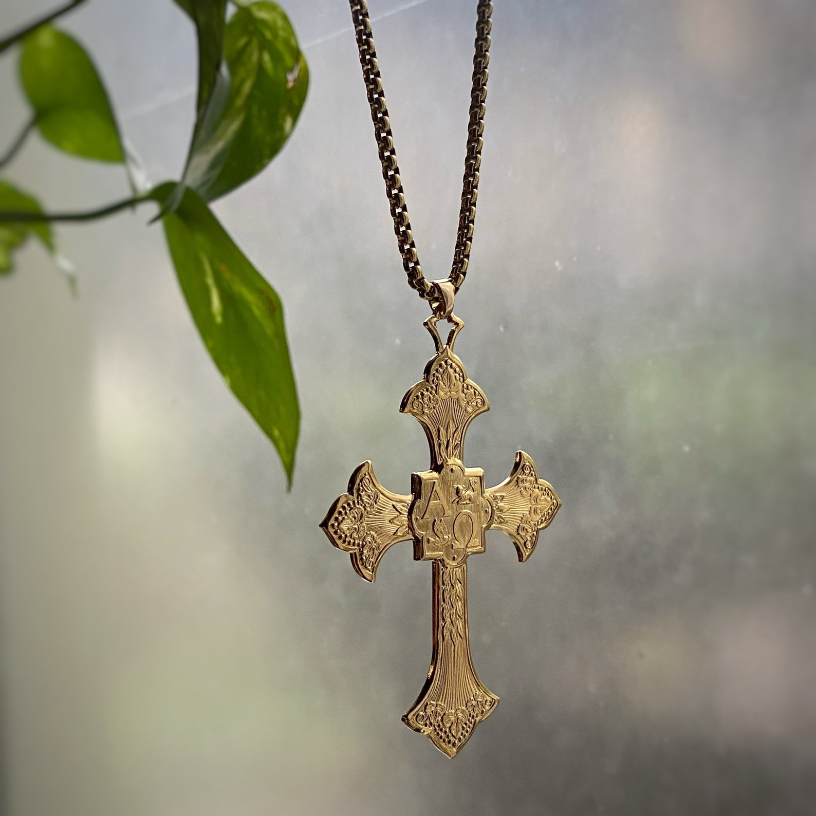 Large Ornate Gold Alpha and Omega Cross on Custom Chain W/ - Etsy