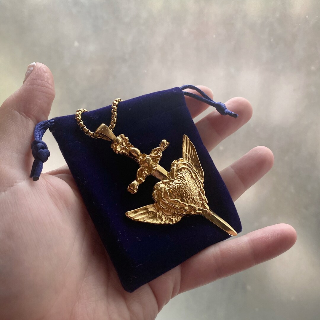 Huge Gold Plated Winged Heart Sword Cross Pendant With or Without ...