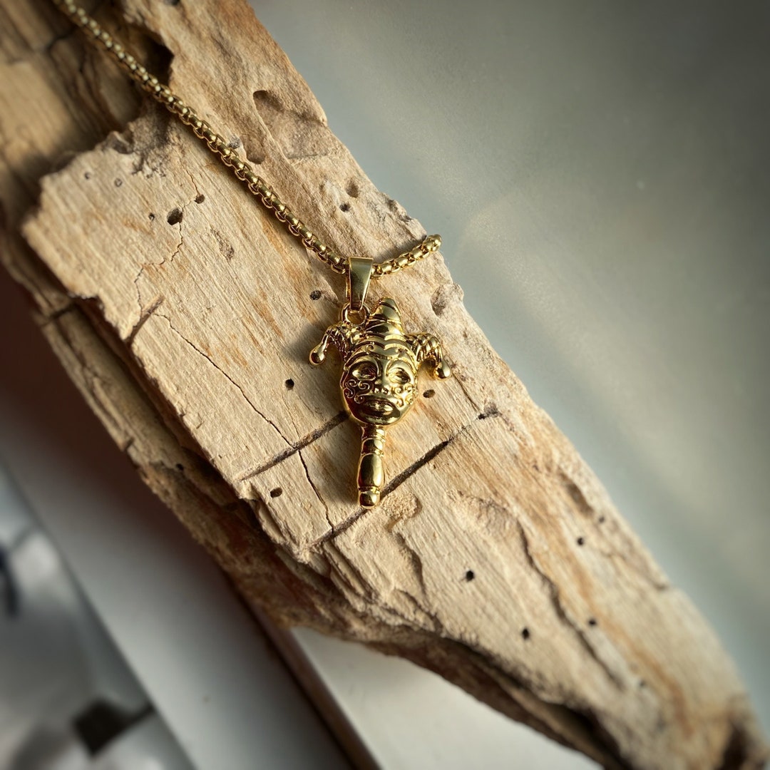 Gold Jester Clown Face Pendant Necklace With or Without Chain - Vintage ...